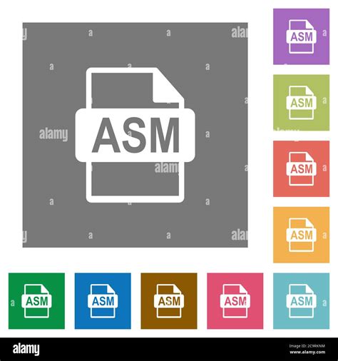 ASM File Format Flat Icons On Simple Color Square Backgrounds Stock Vector Image Art Alamy