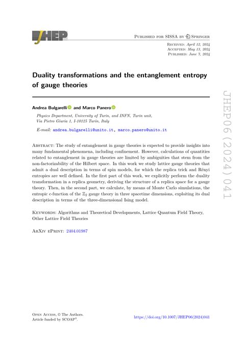 Pdf Duality Transformations And The Entanglement Entropy Of Gauge Theories