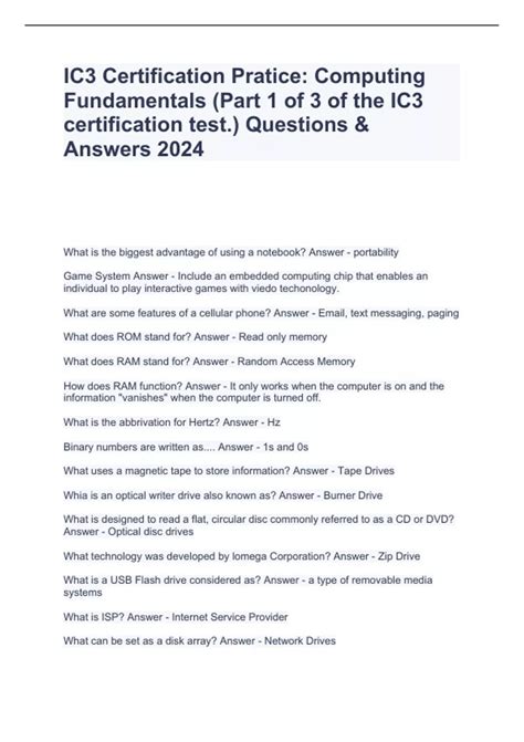 Ic3 Certification Pratice Computing Fundamentals Part 1 Of 3 Of The Ic3 Certification Test