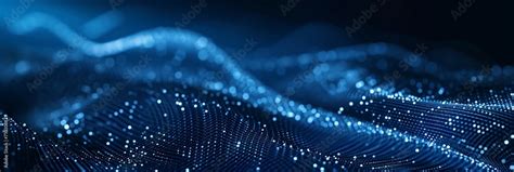 Abstract Blue Background With Interweaving Of Colored Dots And Lines Wave Of Dots And Weave