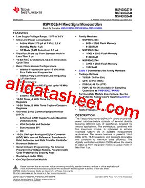 MSP430G2544IYFFT Datasheet PDF Texas Instruments