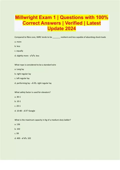 Millwright Exam 1 Questions With 100 Correct Answers Verified Latest Update 2024