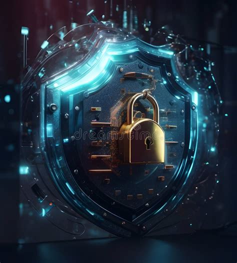 Lock And Shield Concept Of Data Security Cybersecurity Cyber Defense Stock Illustration