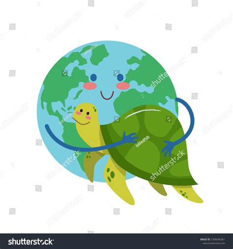 Earth Cartoon Character Hugging Sea Turtle Stock Vector Royalty Free 1336696361 Shutterstock