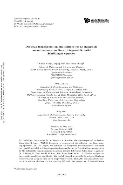 Pdf Darboux Transformation And Solitons For An Integrable