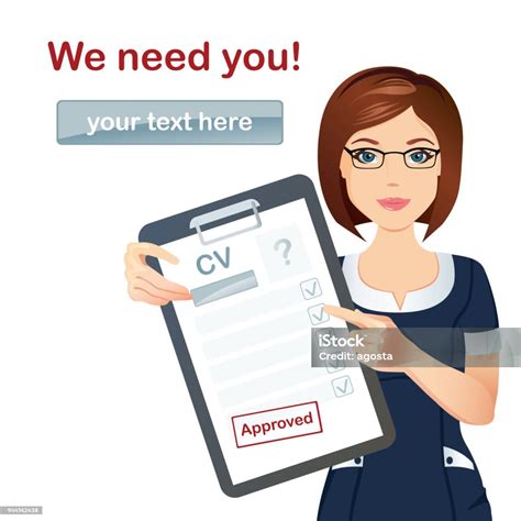 Hr 관리자 위치 대리 이력서 이력서 직원 모집을 들고 파란 드레스에 대 한 전문가 고용 객실 있음에 대한 스톡 벡터 아트 및 기타 이미지 Istock