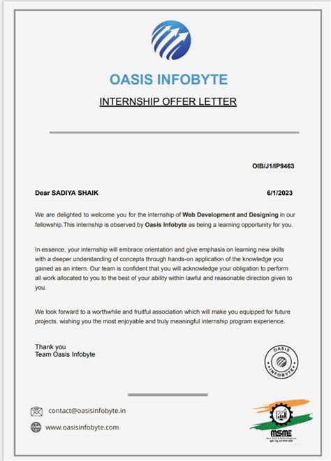 Sadiya Shaik On Linkedin Oasisinfobyte Intership Webdevelopment Thankyou