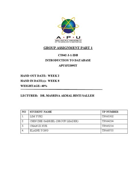 Ct042 3 1 Idb Group Assignment Part 1 On Database Management Systems