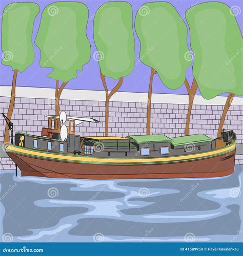 Vector Barge On The River Seine Stock Vector Illustration Of Paris Travel 41589958