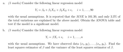 Solved A Marks Consider The Following Linear Regression Chegg