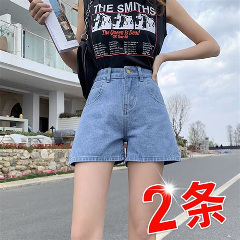 浅色牛仔短裤女夏2022年新款外穿高腰显瘦a字网红宽松阔腿热裤子虎窝淘