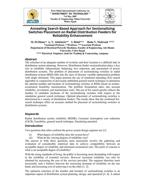 Pdf Annealing Search Based Approach For Sectionalizing Switches Placement On Radial