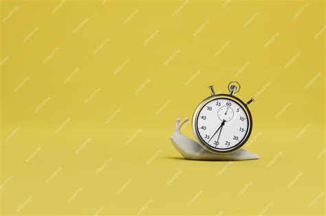 Premium Photo Slow Task Completion A Snail With A Stopwatch On Yellow Background Copy Paste