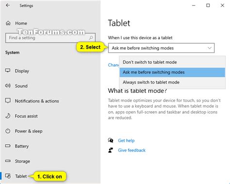 Turn On Or Off Ask To Switch To Tablet Mode In Windows 10 Tutorials