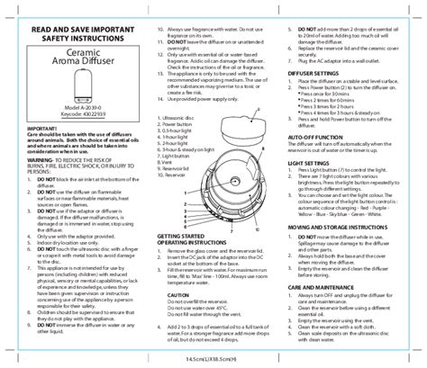 Ceramic Aroma Diffuser Manual Safety Instructions And Usage Guide