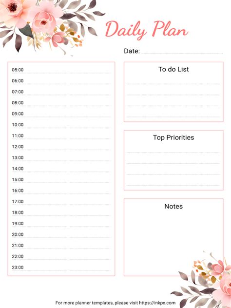 Free Printable Floral Style Daily Planner Template · Inkpx