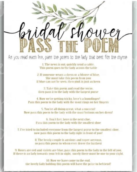Pass The Poem For Bridal Shower