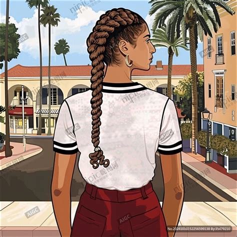 Ai创作图都市女孩插画 洛杉矶插画洛杉矶旅游 好莱坞插画 辫子女孩图片 辫子卡通女孩 洛杉矶风格 手绘辫子女孩 少女海报插画 洛杉矶插画宣传
