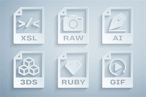 Set Ruby File Document Ai 3ds  Raw And Xsl Icon Vector Stock