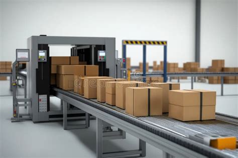 Automated System Sorts Cardboard Boxes On Conveyor Belt Modern Logistic Center Goods