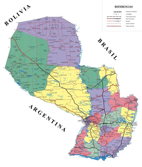 Large Detailed Administrative Map Of Paraguay With Roads And All Cities