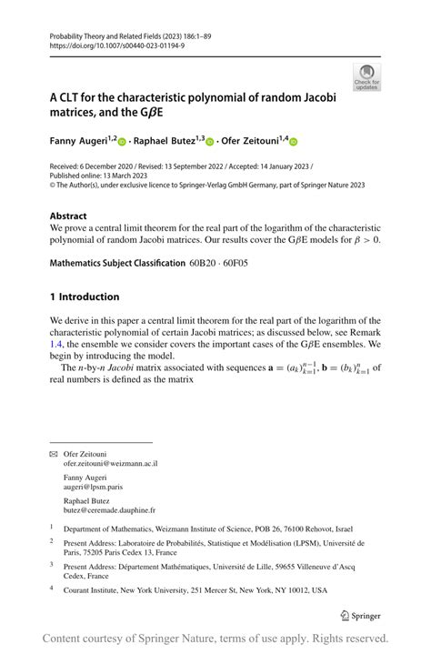 A Clt For The Characteristic Polynomial Of Random Jacobi Matrices And The Gβdocumentclass 12pt