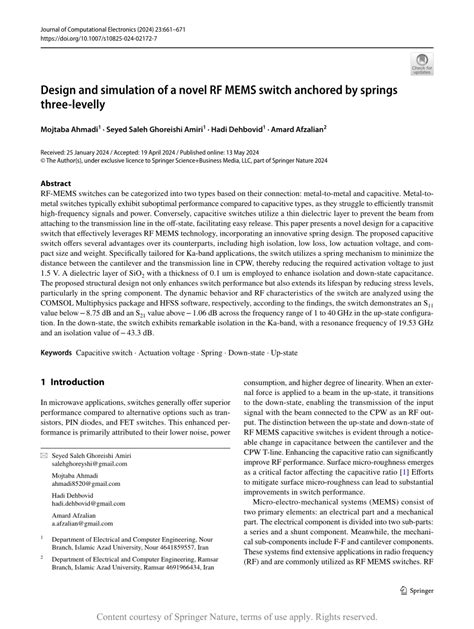 Design And Simulation Of A Novel Rf Mems Switch Anchored By Springs Three Levelly Request Pdf