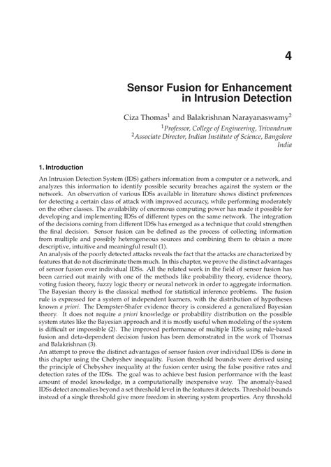 Pdf Sensor Fusion For Enhancement In Intrusion Detection