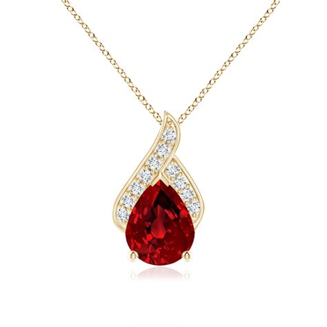 Lab Grown Solitaire Pear Shaped Ruby Flame Pendant