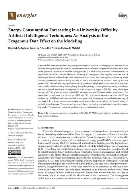 Pdf Energy Consumption Forecasting In A University Office By Artificial Intelligence