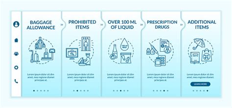 기내 수하물 온보딩 벡터 템플릿 아이콘으로 모바일 웹 사이트를 응답 하는 항공사 공항 보안 절차 사용자 정의 제어 웹 페이지 연습 단계 화면 Rgb 색상 개념 비용 금융