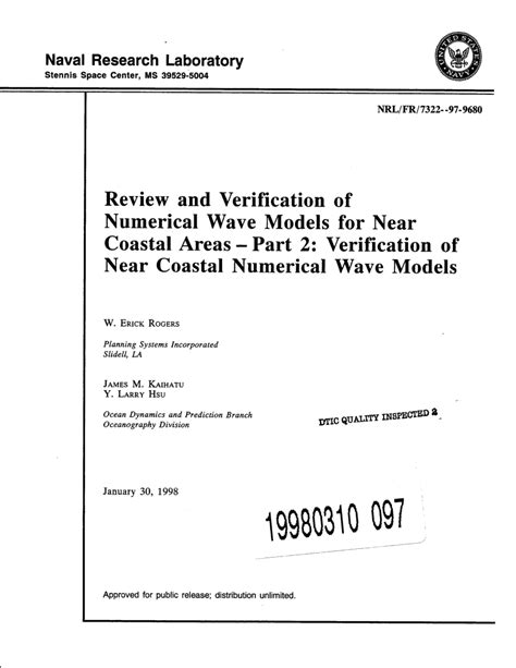 Pdf Review And Verification Of Numerical Wave Models For Near Coastal Areas Part 2