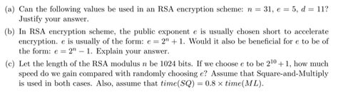 solved a can the following values be used in an rsa