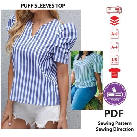 Pleated Puff Sleeve Womens Top Pdf Sewing Pattern Craftbook99
