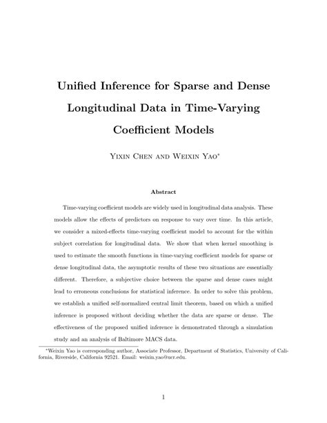 Pdf Unified Inference For Sparse And Dense Longitudinal Data In Time‐varying Coefficient Models