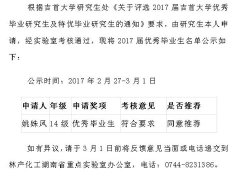 林产化工工程湖南省重点实验室2017届优秀毕业生结果公示 林产化工工程湖南省重点实验室