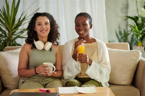 Teenage Girl Drinking Coffee And Juice Stock Image Image Of Dorm Positive 290047765