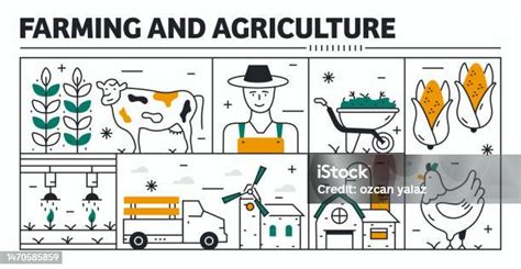 농업과 농업 벡터 디자인 디자인은 색상을 변경할 수 있습니다 창의력 아이콘의 벡터 세트 농부 헛간 가축 트랙터 건초 베일 농지 계란 밀가루 농부에 대한 스톡 벡터 아트 및