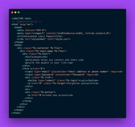 Facebook Login Page Using Html And Css Facebook