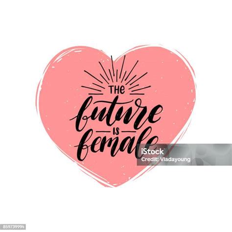 미래는 여성 손 인쇄 글자입니다 페미니즘 운동의 벡터 붓글씨 그림입니다 하트 모양 배경 대화 풍선 문자 기호에 대한 스톡 벡터 아트 및 기타 이미지 대화 풍선 문자 기호
