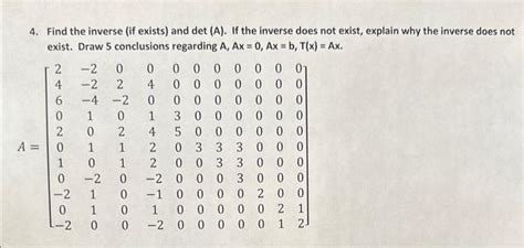 Solved Find The Inverse If Exists And Det A If The Chegg