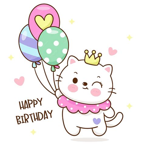Premium Vector Cute Cat Princess And Balloon Birthday