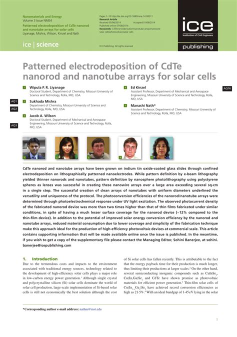 Pdf Patterned Electrodeposition Of Cdte Nanorod And Nanotube Arrays