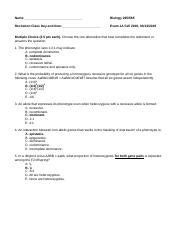 Exam Docx Name Biology Recitation Class Day And Time Exam A Fall