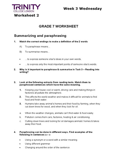 Paraphrasing Worksheets Worsheets Library Worksheets Library
