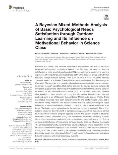 Pdf A Bayesian Mixed Methods Analysis Of Basic Psychological Needs Satisfaction Through