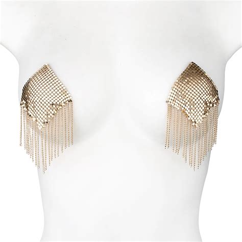 1 Pair Sexy Metal Nipple Stickers Women Chain Edge Tassel Breast Bra