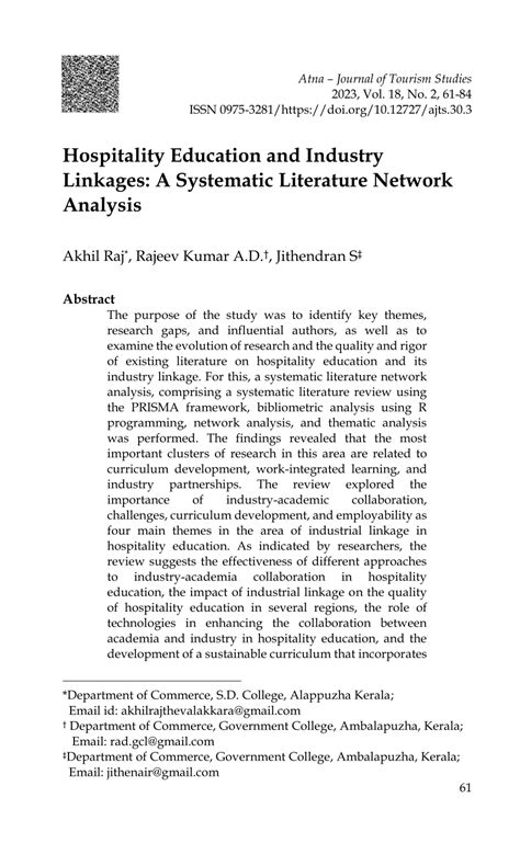 Pdf Hospitality Education And Industry Linkages A Systematic