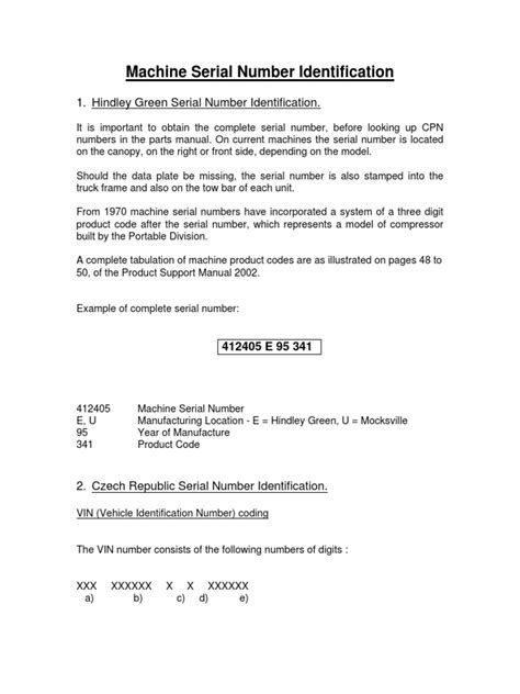 Machine Serial Number Identification Pdf Vehicle Technology Manufactured Goods