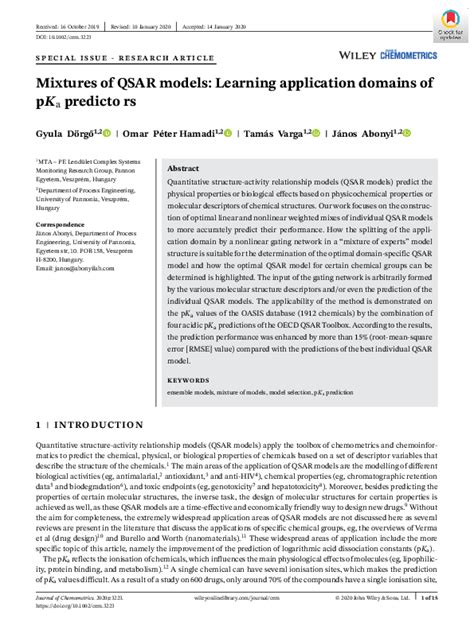 Pdf Mixtures Of Qsar Models Learning Application Domains Of Pka